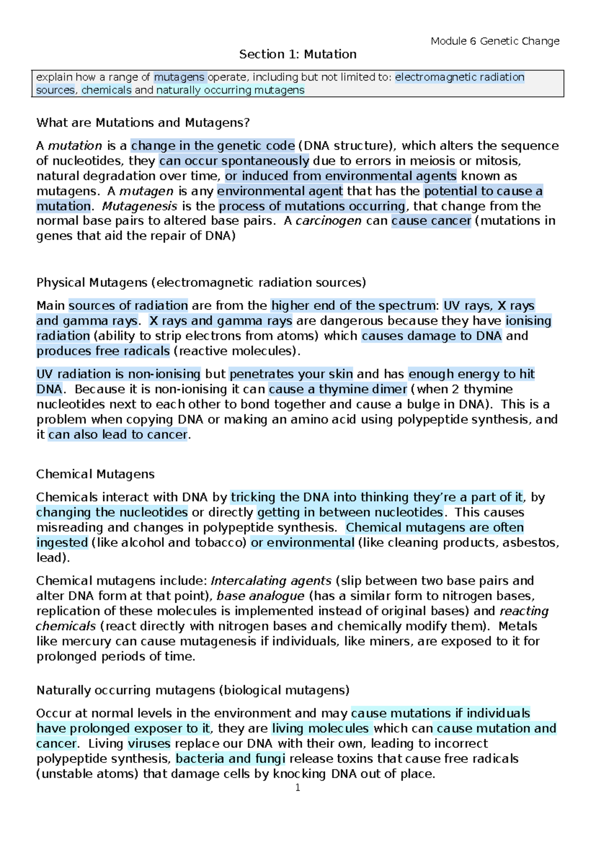 HSC Biology Module 6: Genetic Change and Mutagenesis Insights - Studocu