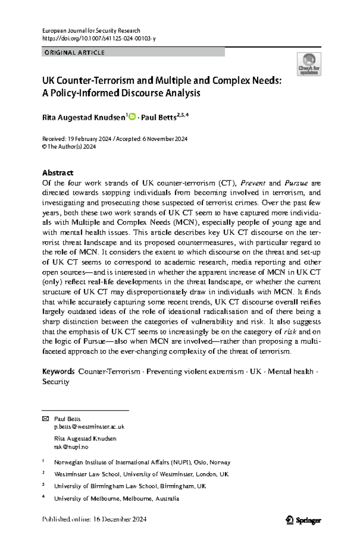 S41125: UK Counter-Terrorism Discourse on Multiple & Complex Needs ...