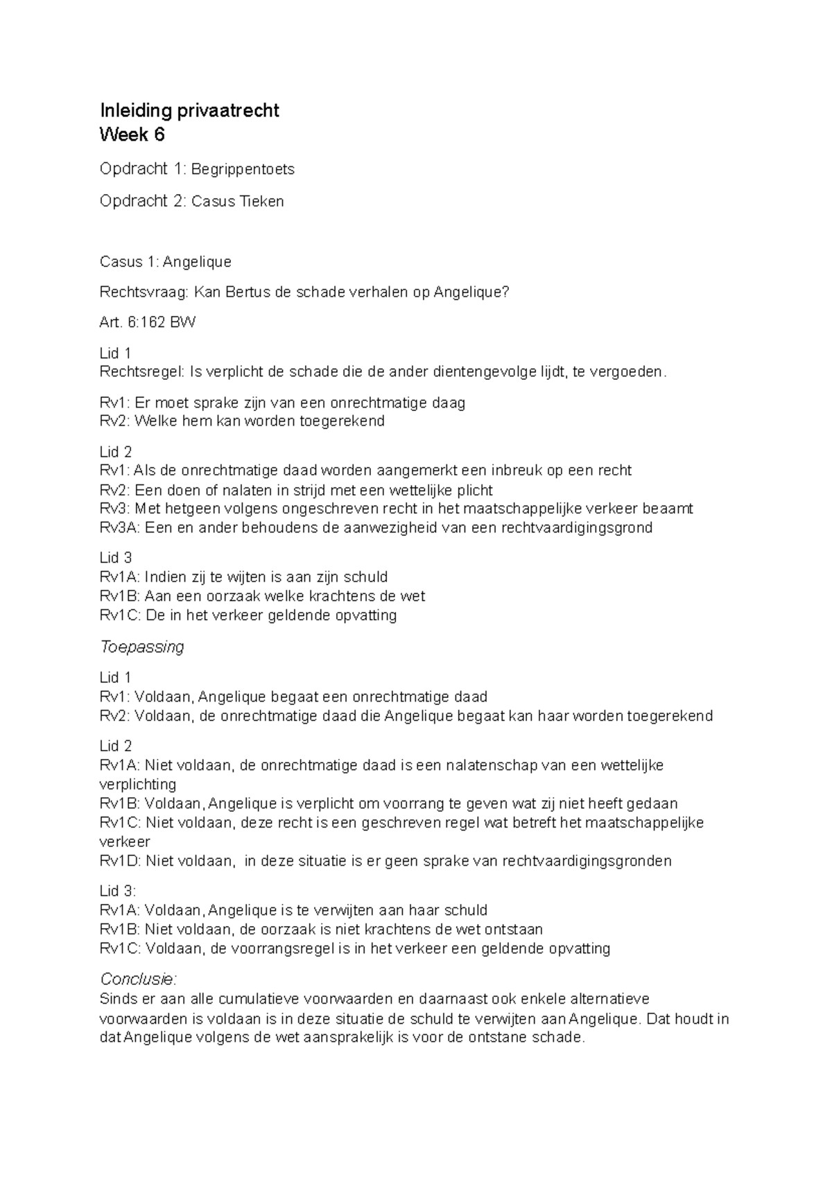 Huiswerk Week 6 - Inleiding Privaatrecht Casus- en Begrippentoets ...