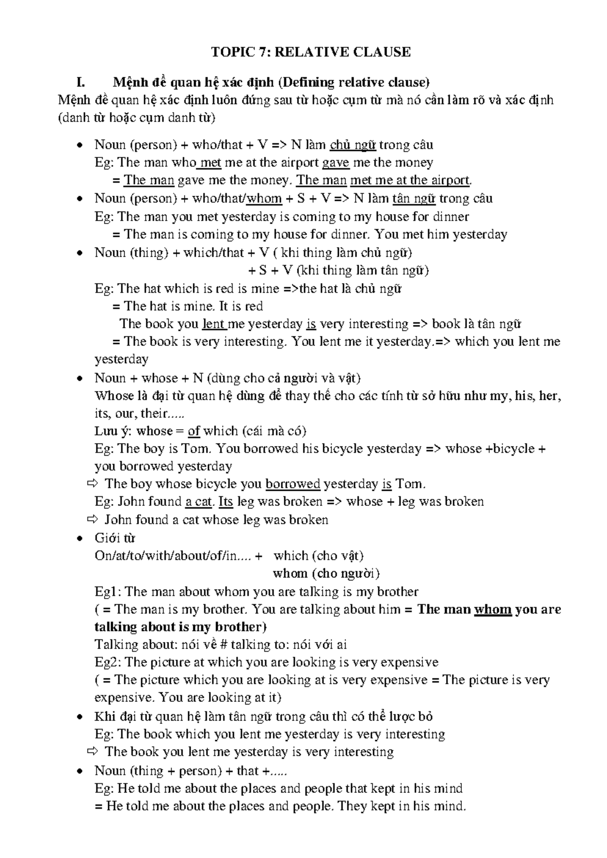 Topic 7: Relative Clauses - Understanding and Exercises - Studocu