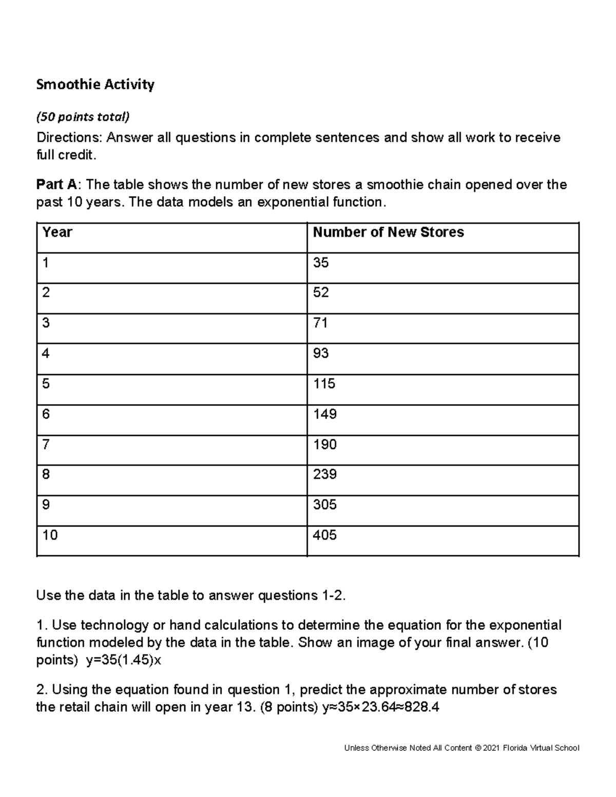 0206 honors statistics activity - Smoothie Activity (50 points total ...