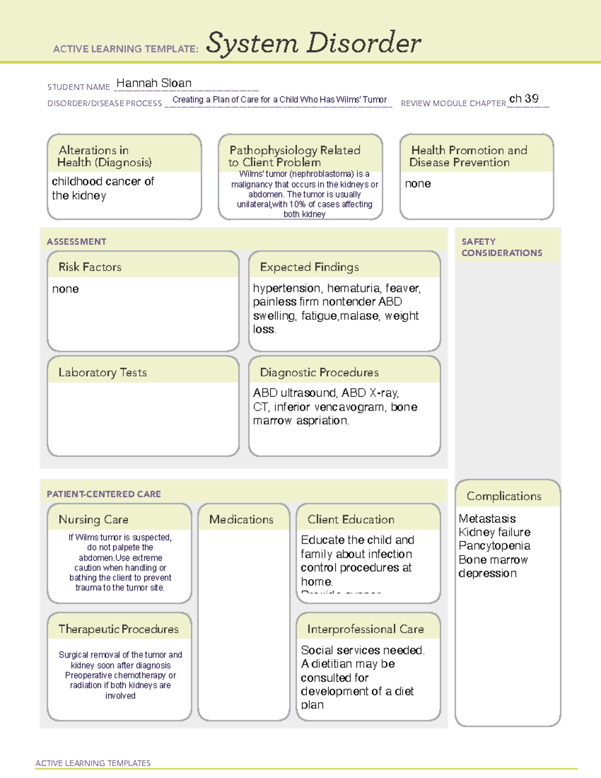 Creating a Care Plan for Wilms' Tumor: Active Learning Template - Studocu