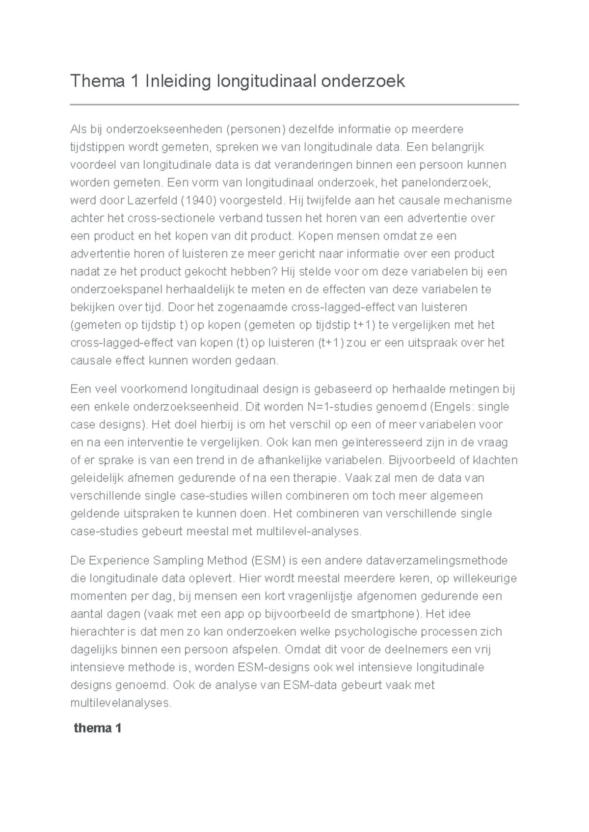 Thema 1: Inleiding tot Longitudinaal Onderzoek en Methodes - Studeersnel
