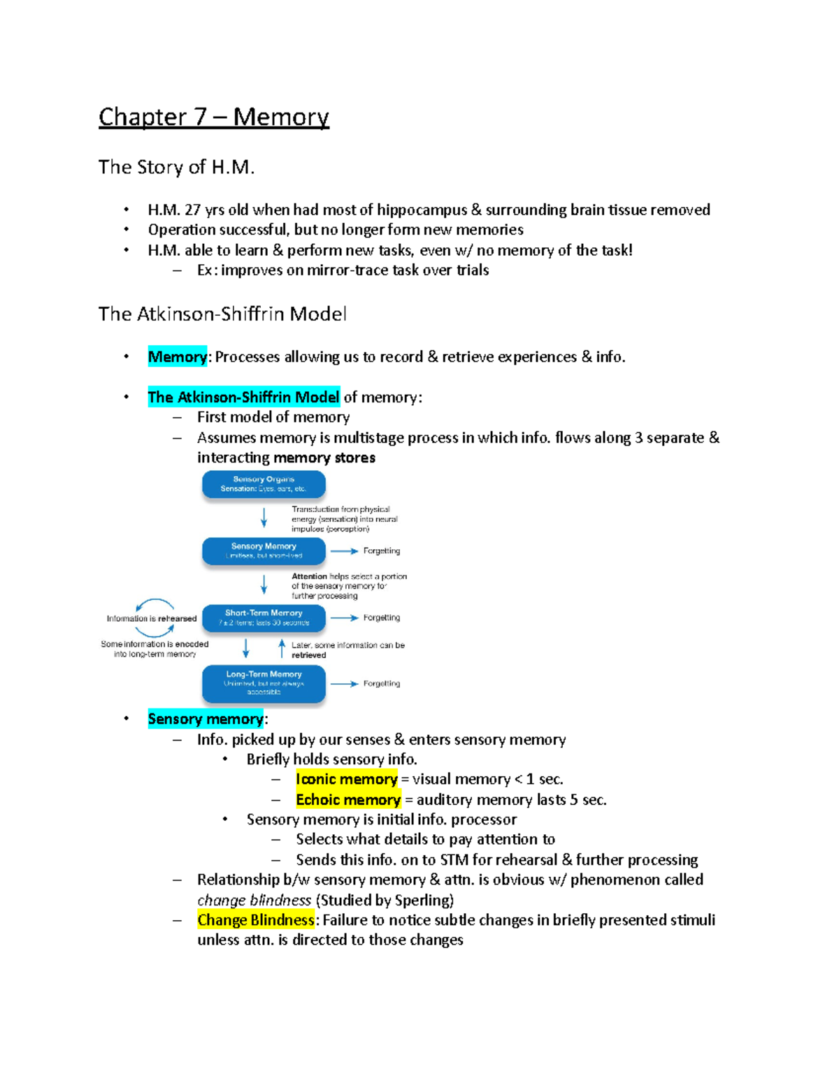 Psychology Notes - Part 2 - Chapter 7 – Memory The Story of H. H. 27 ...