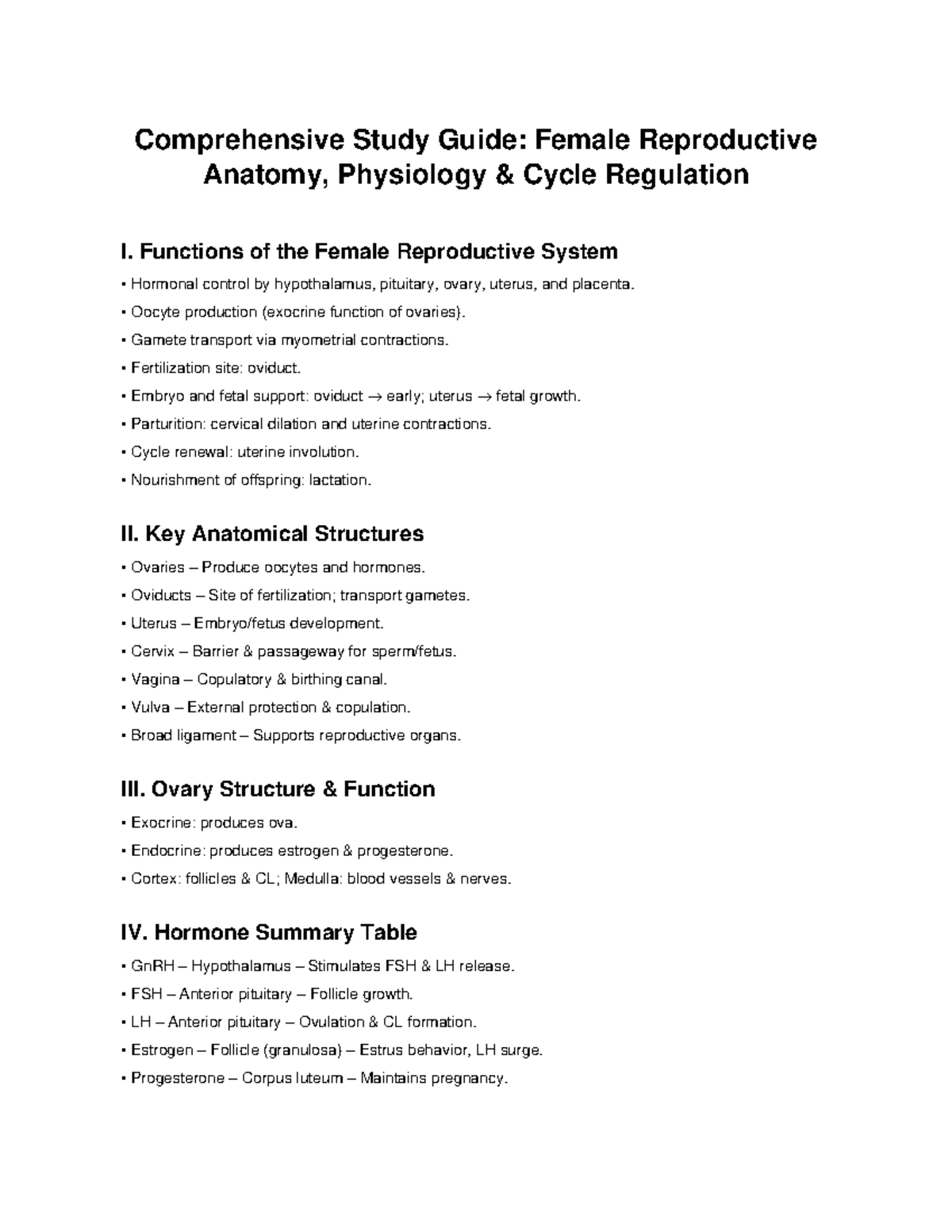 Comprehensive Study Guide: Female Reproductive Anatomy & Physiology - Studocu