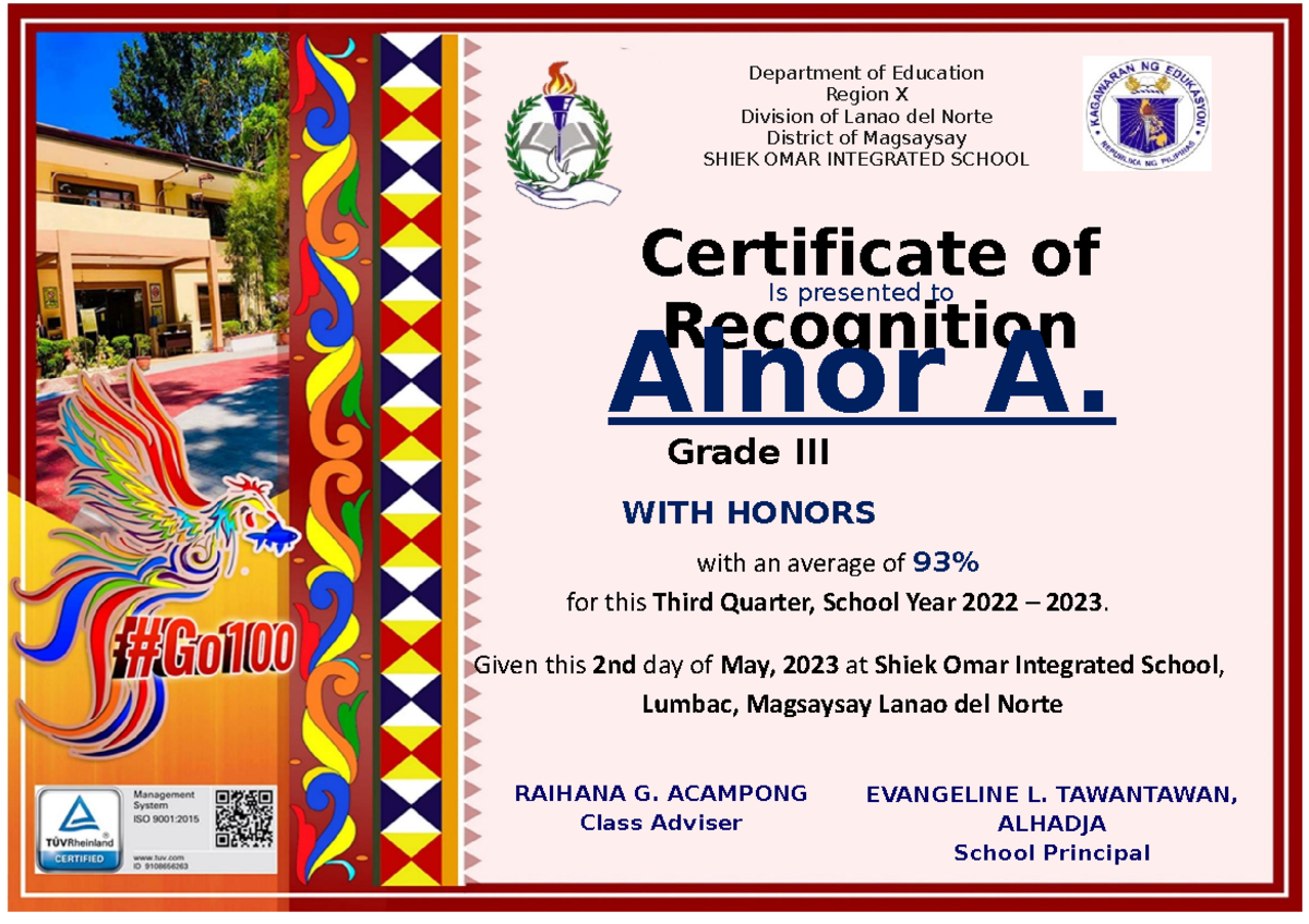 Recognition Certificates for Grade 3 Students - DepEd LDN - Studocu