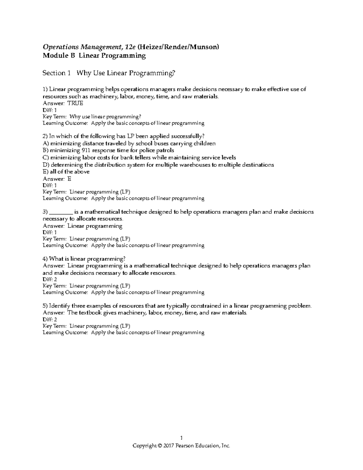 Operations Management (OM 12e) Module B: Linear Programming Concepts - Studocu