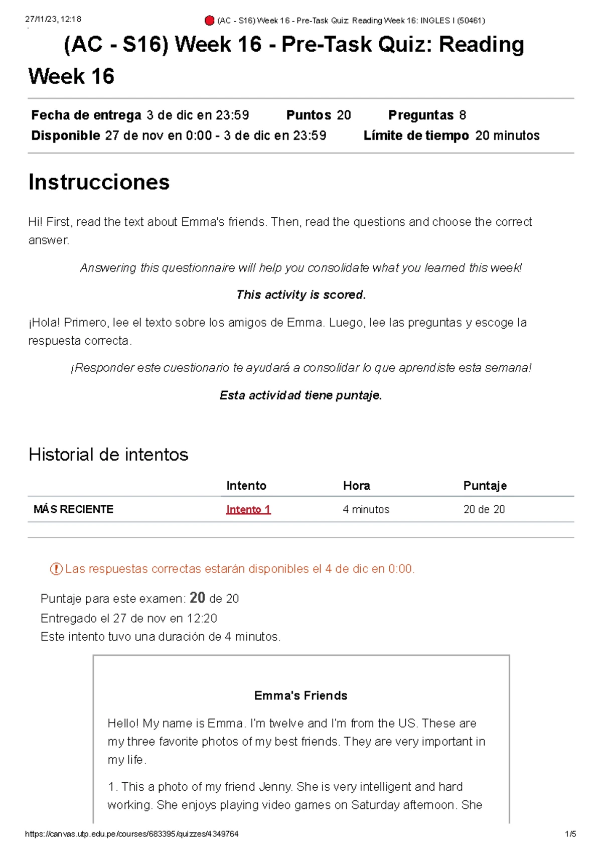 (AC-S11) Week 11 - Pre-Task Quiz Grammar Quiz Week 11 Ingles I - 🔴 (AC-S11) Week 11 - Pre-Task ...