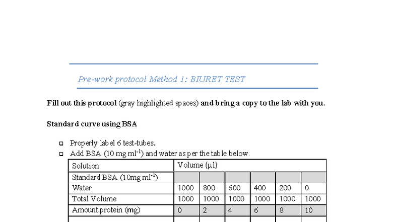 BCMB2x02 Biuret Test Protocol for Amino Acid Analysis - Studocu