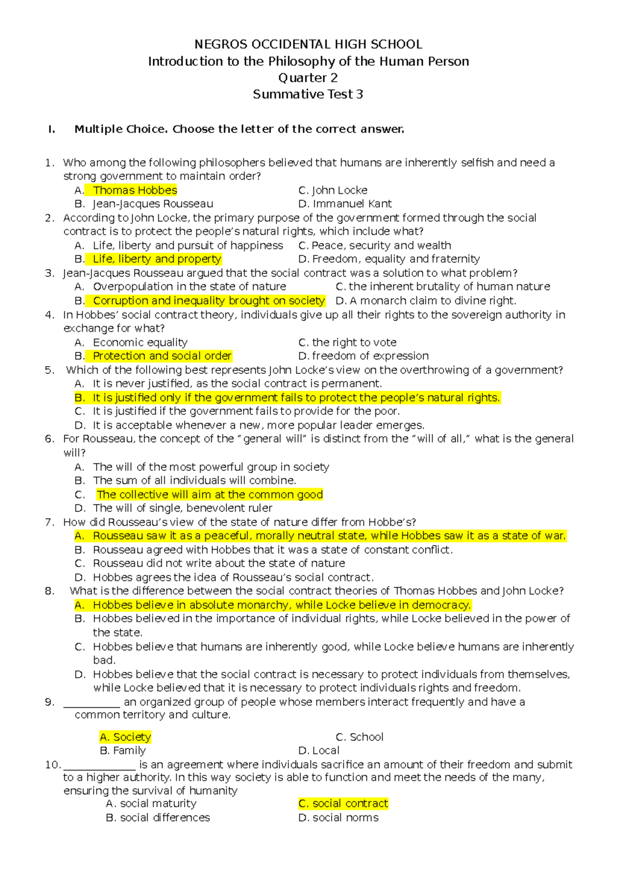 Intro to Philo ST3 - Q2 Summative Test for G11 - Studocu