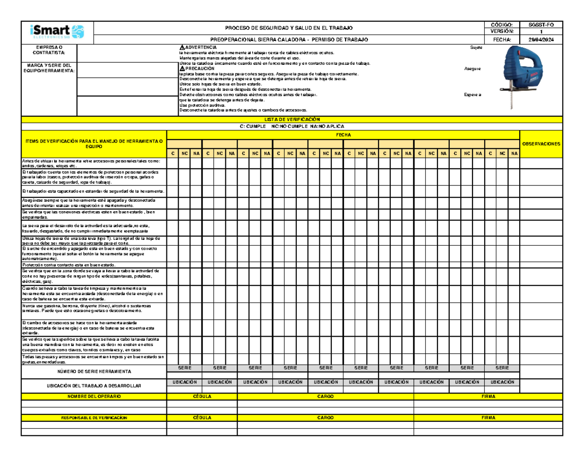 Caladora - Verificación y Proceso de Seguridad - SGSST-FO - Studocu