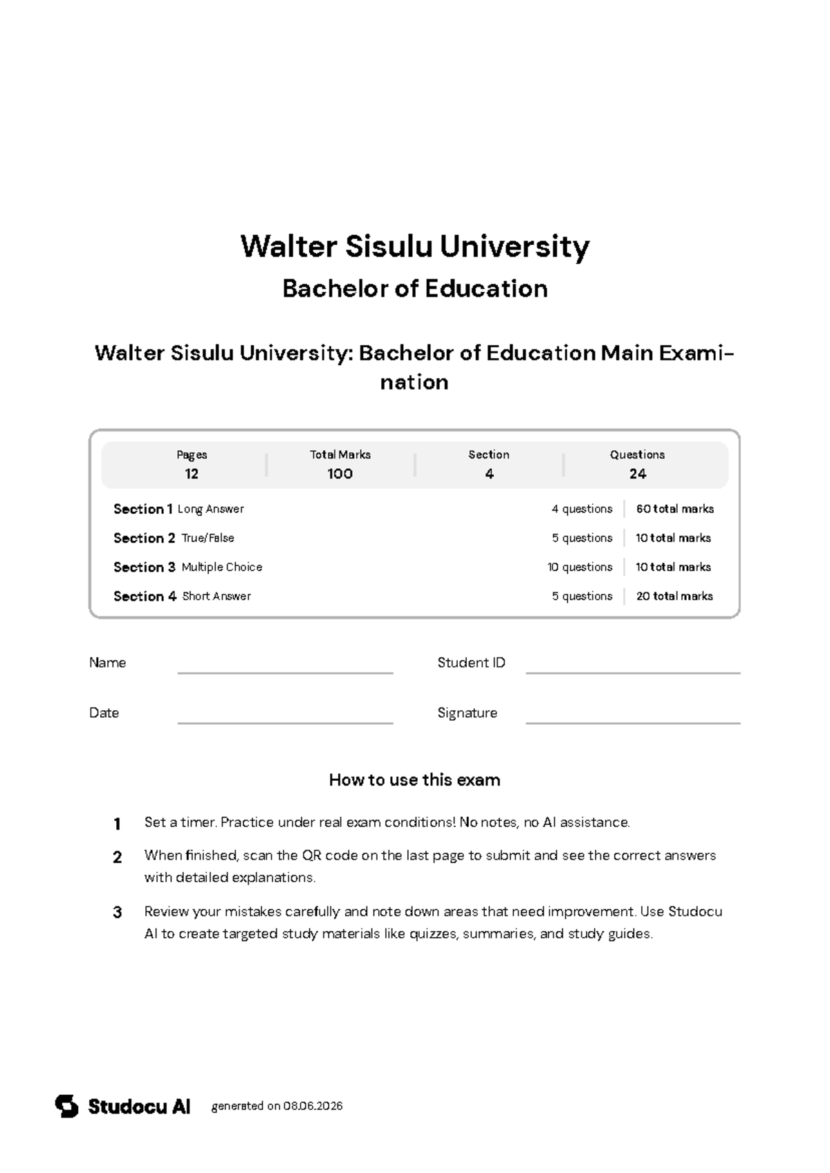 EDN 16WO: Bachelor of Education Final Exam - Studocu
