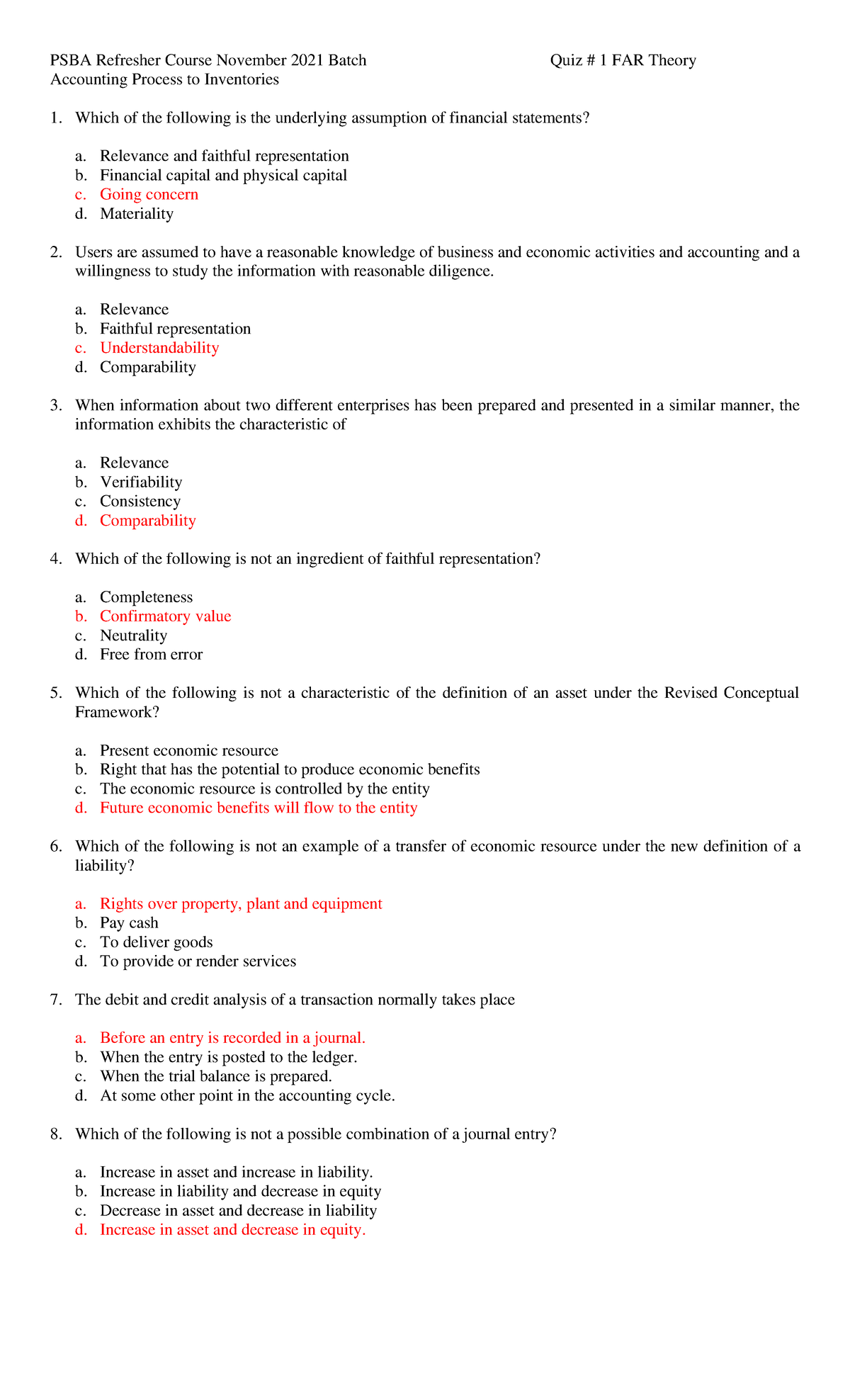 FAR 101 - Quiz 1 Practice Set on Financial Statement Theory - Studocu