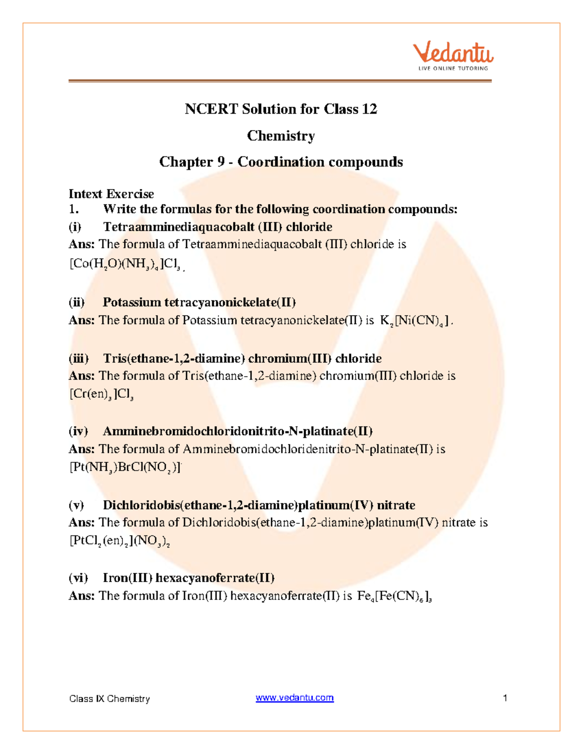 NCERT Solutions for Class 12 Chemistry: Chapter 9 Coordination ...