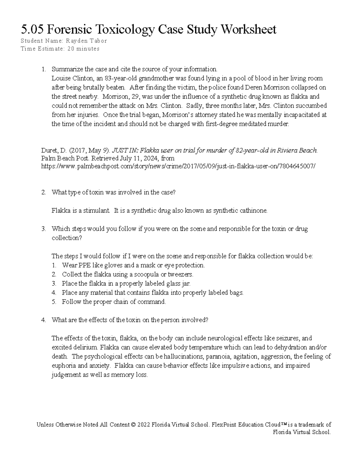 Case Study Worksheet: Forensic Toxicology 5.05 - Rayden Tabor - Studocu
