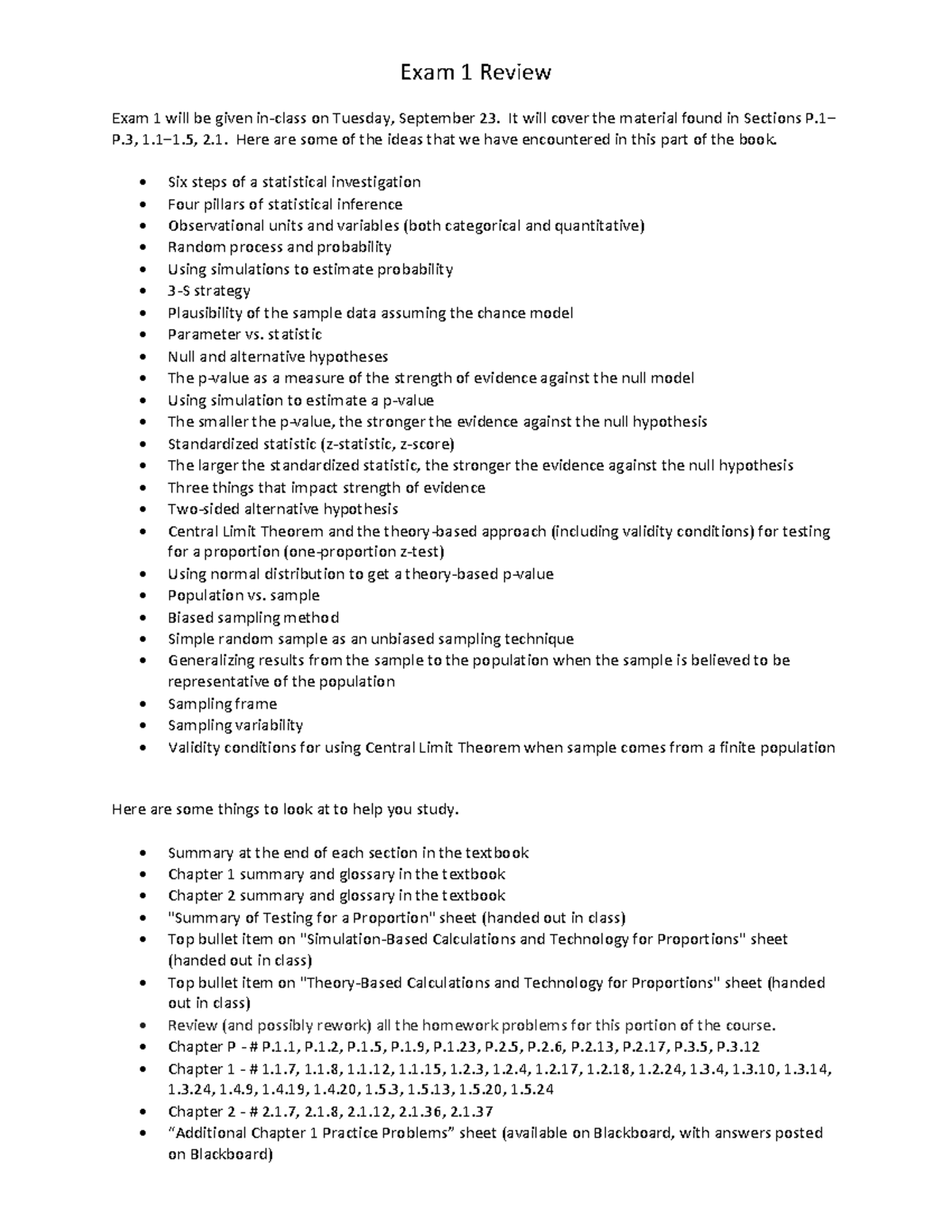 Exam 1 Review for Stats Course: Key Concepts & Study Tips - Studocu