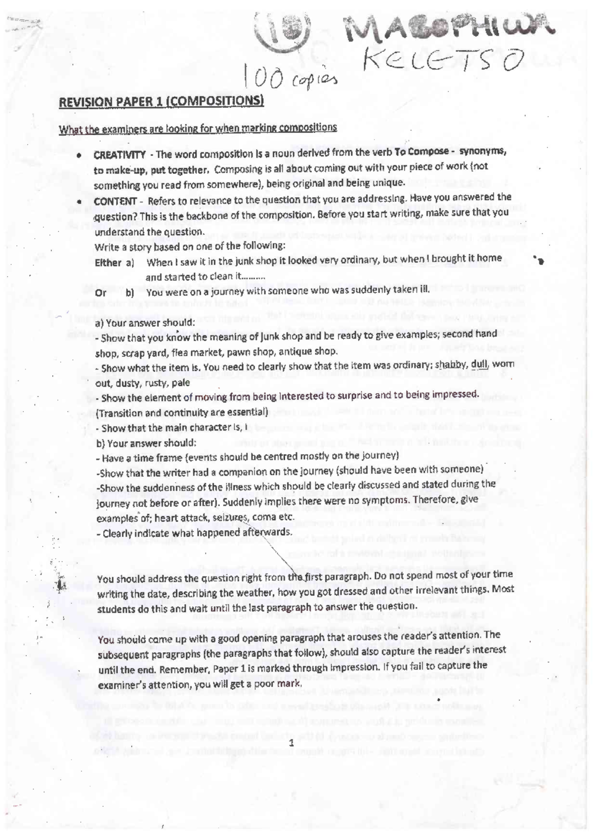 KELETSO 100 Revision Paper 1: Composition Marking Guide - Studocu