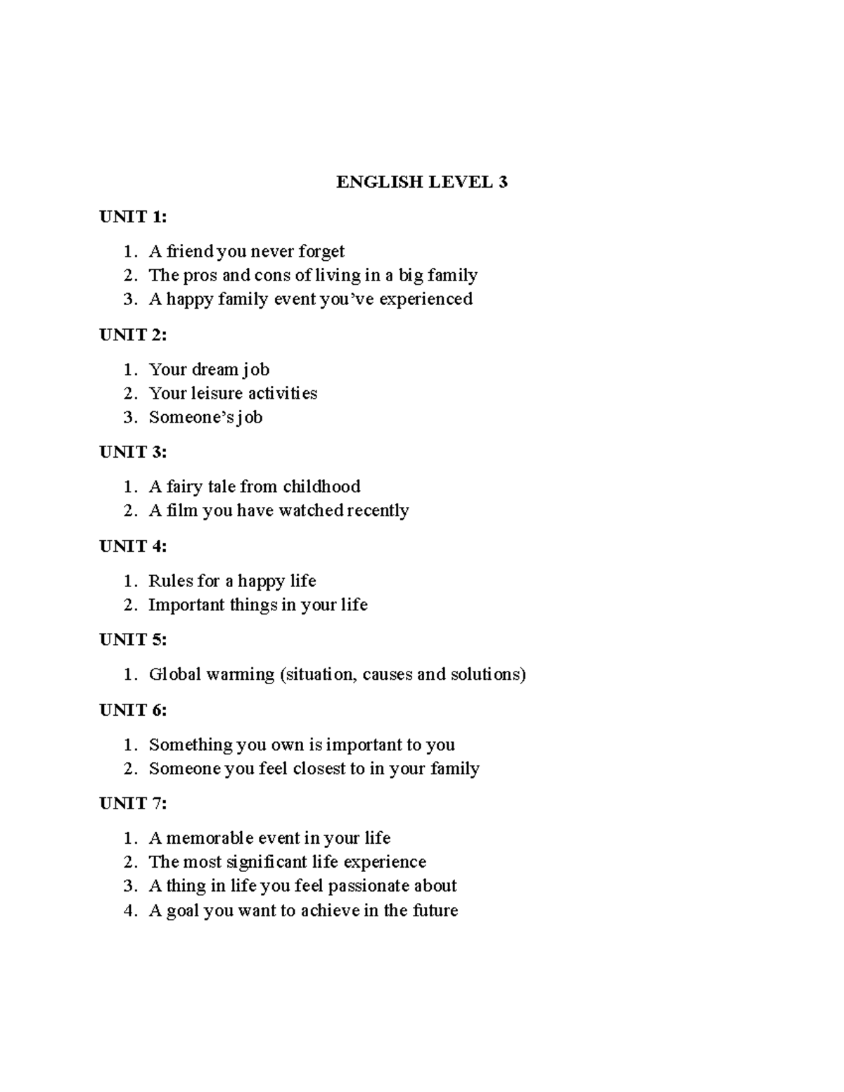 English Level 3 - Đề cương ôn tập tiếng Anh cơ bản 3 - ENGLISH LEVEL 3 ...