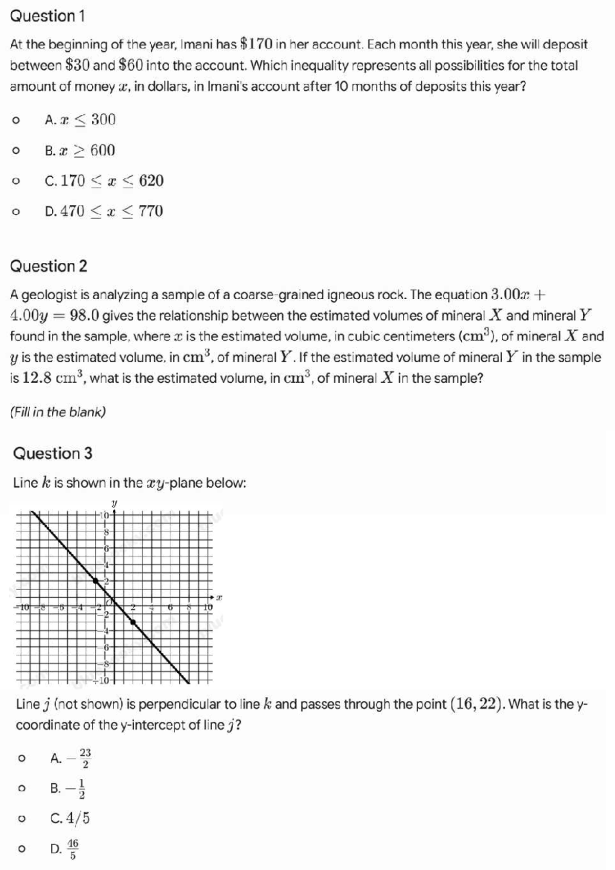 Algebra - SAT MATH Practice Questions and Solutions - Studocu