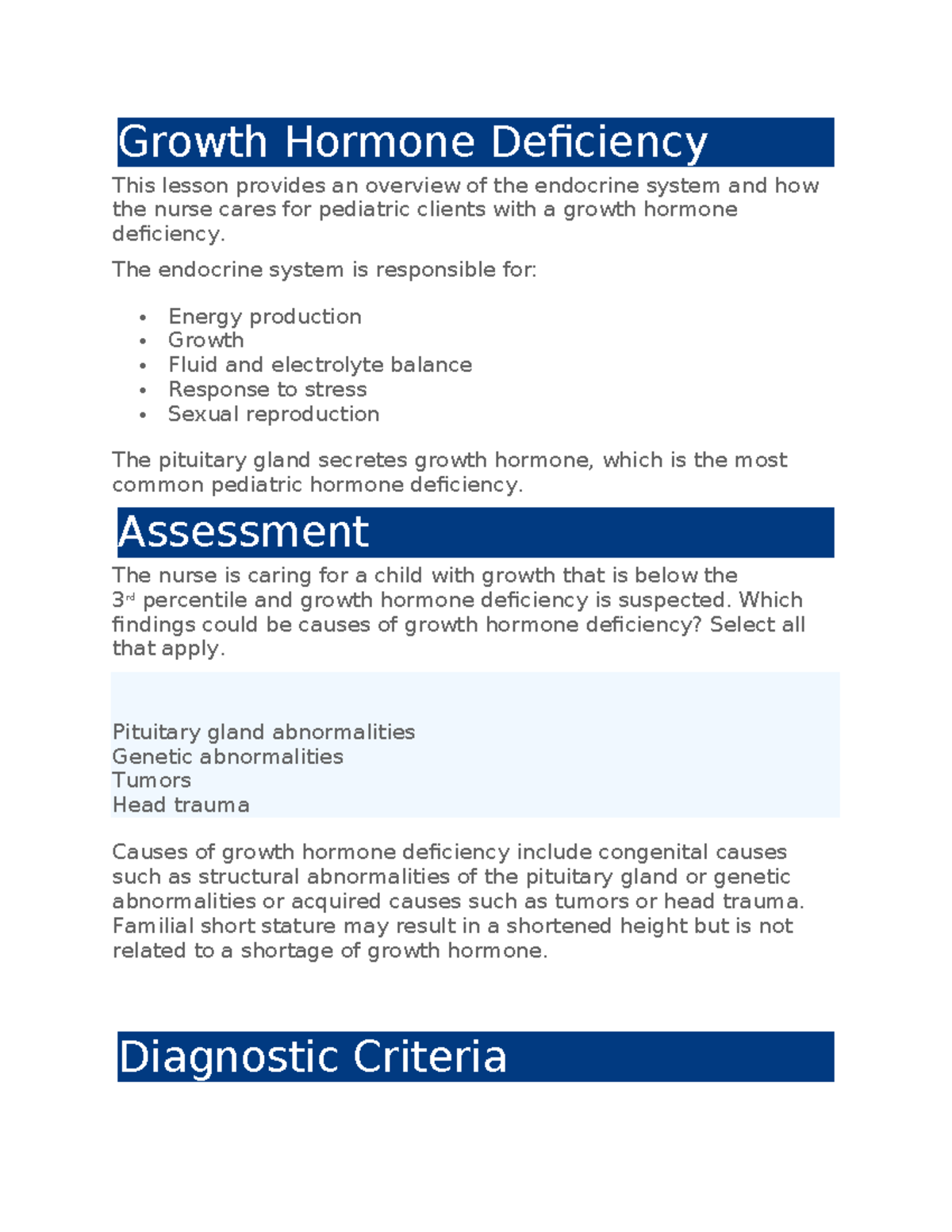 NR 328 Peds Edapt Week 5: Overview of Growth Hormone Deficiency in ...