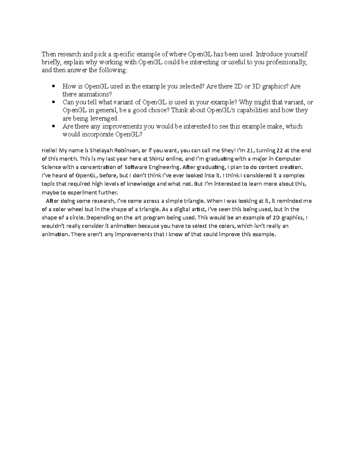 CS-330 Final Exam: Exploring OpenGL Applications in Graphics - Studocu