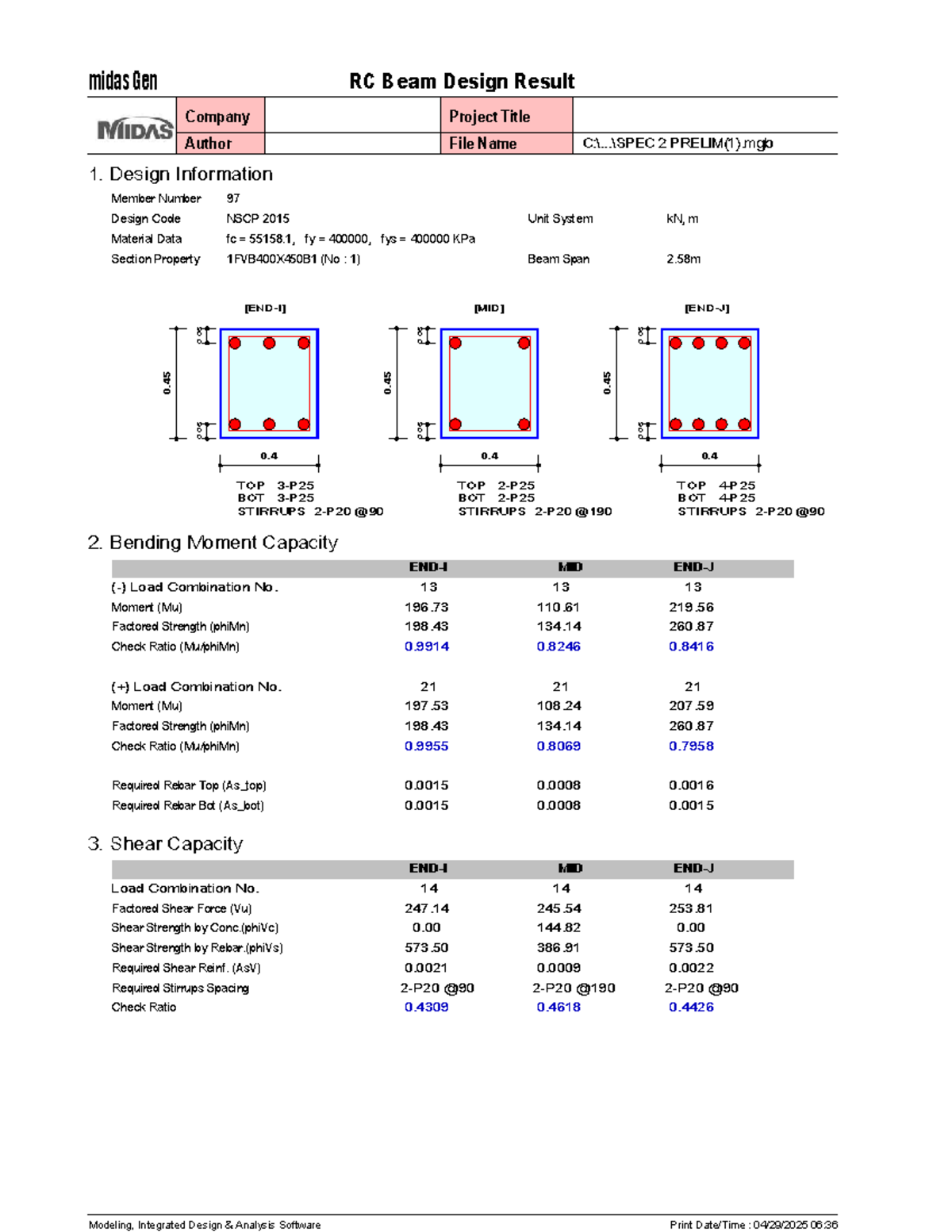 Midas Gen RC Beam Design Results - Project PRELIM(1) - Studocu