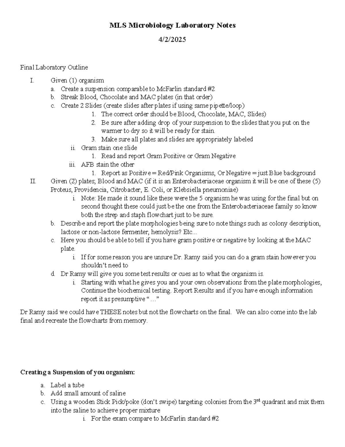 MLS Microbiology Laboratory Notes: Final Lab Outline and Procedures ...