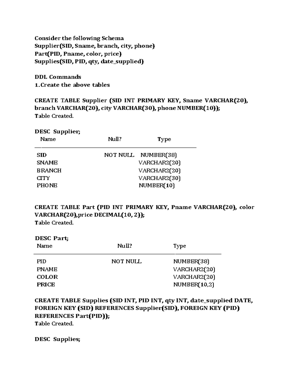 DBMS 101 DDL Lab Practical Programs for Schema Management - Studocu
