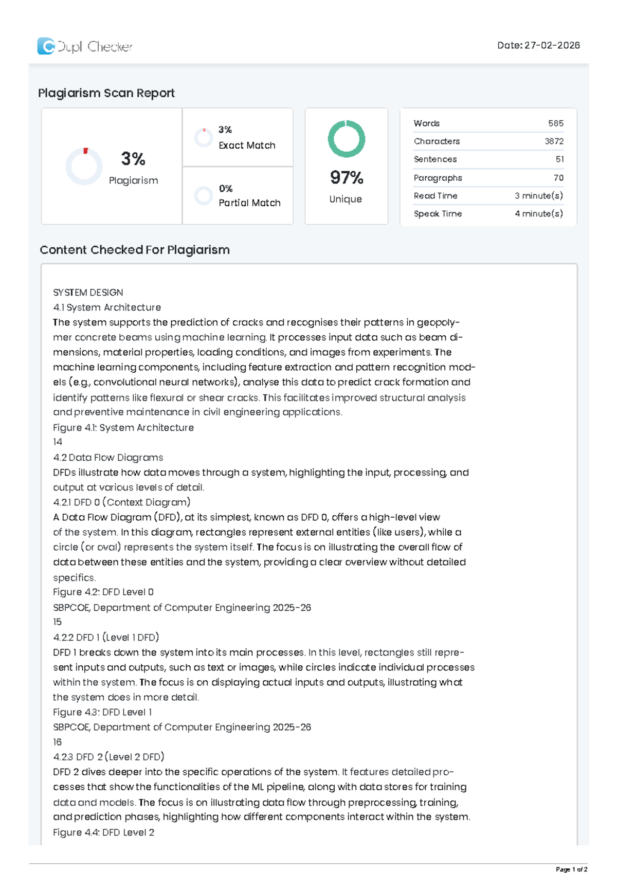 SBPCOE System Design: Plagiarism Scan Report and DFD Analysis - Studocu