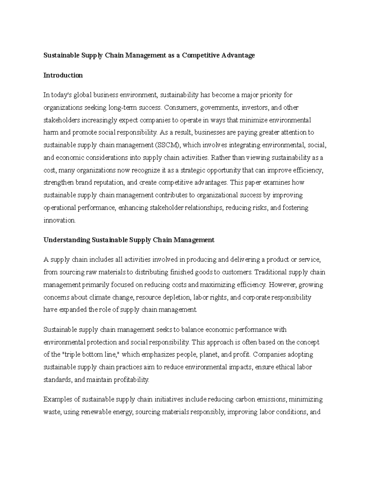 Sustainable Supply Chain Management (SSCM): A Competitive Edge Analysis ...
