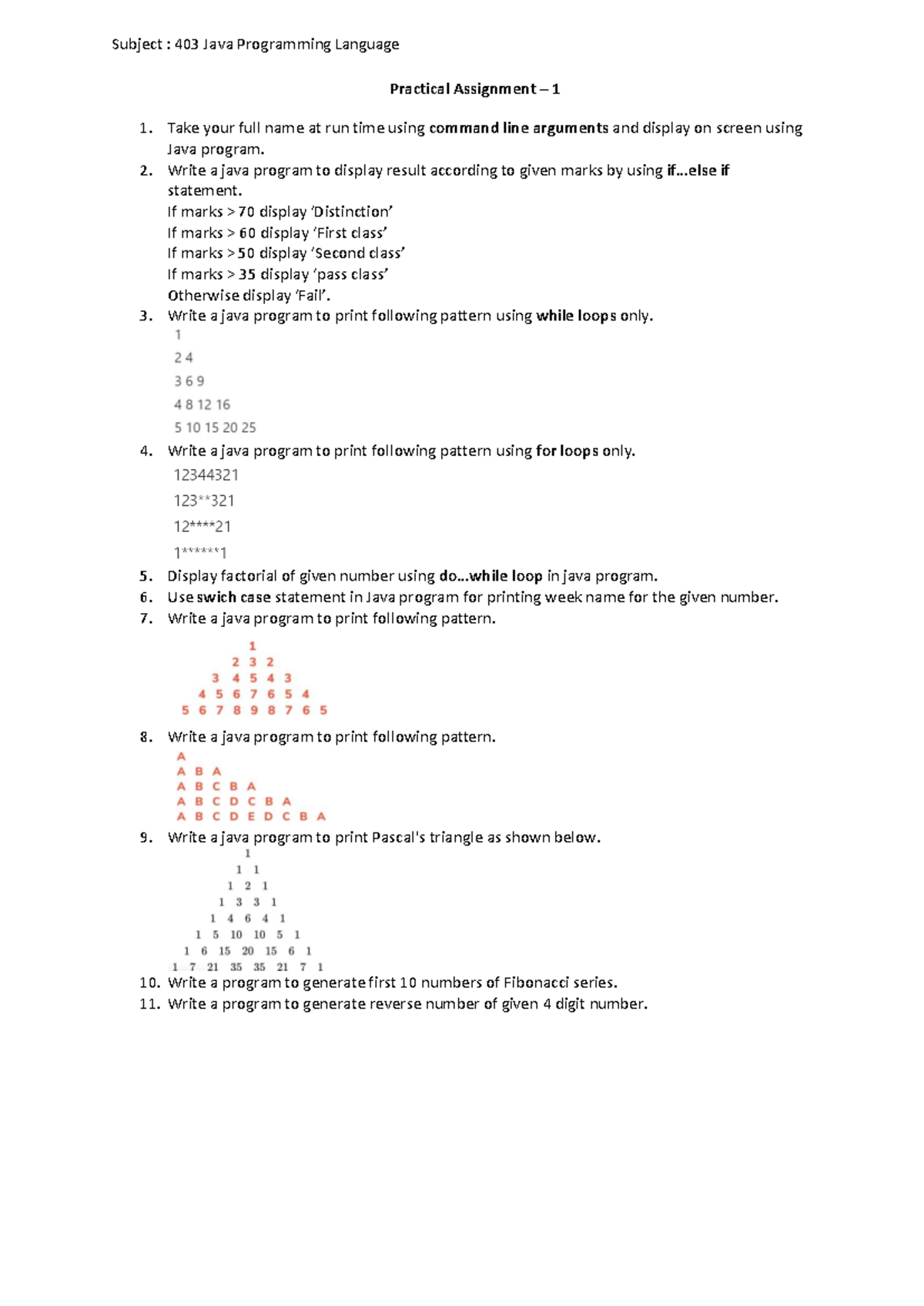 Java Practical Assignment 1, 2, 3 and 4 - SY 2022 23 - Subject : 403 Java Programming Language ...