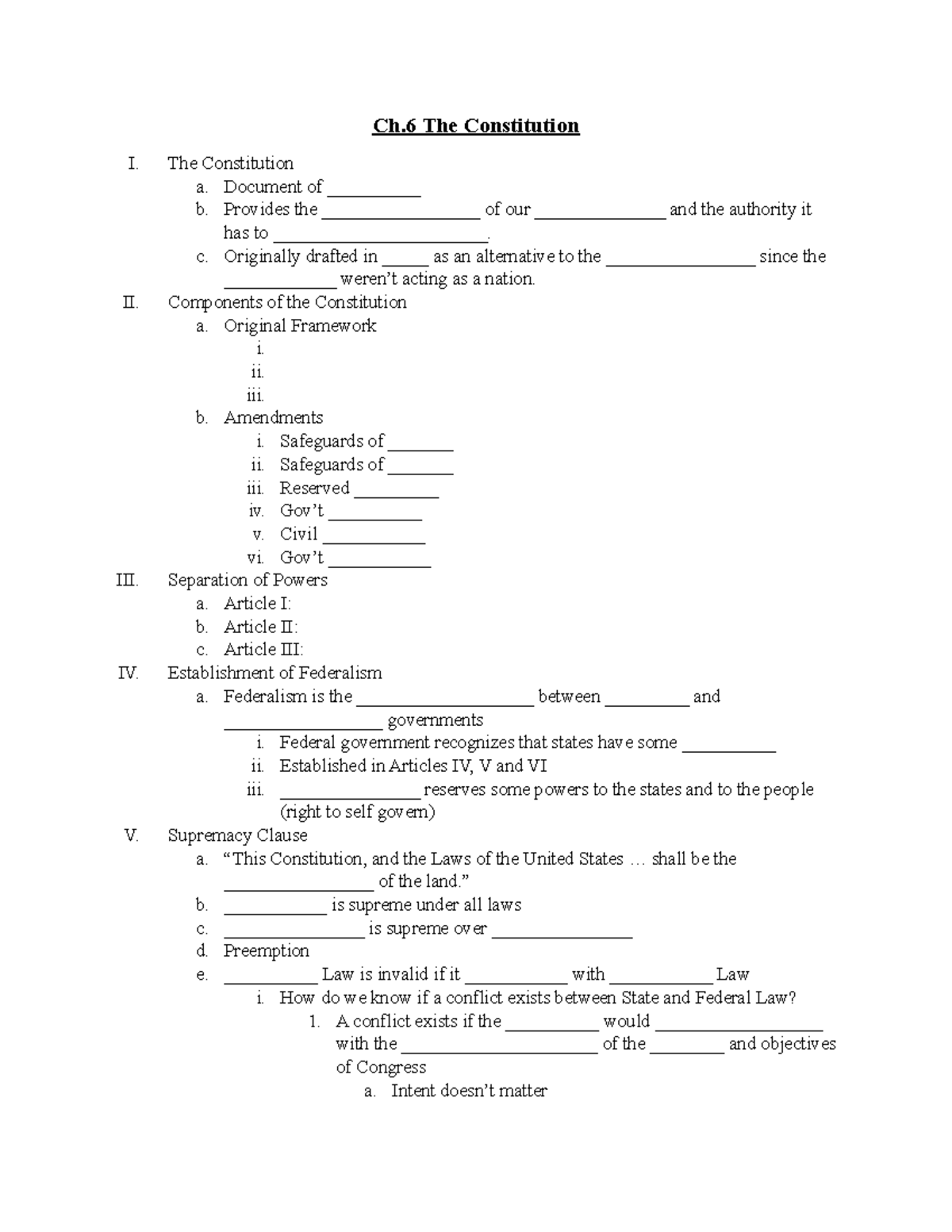 Ch. 6 Outline: Understanding The Constitution and Its Components (R ...
