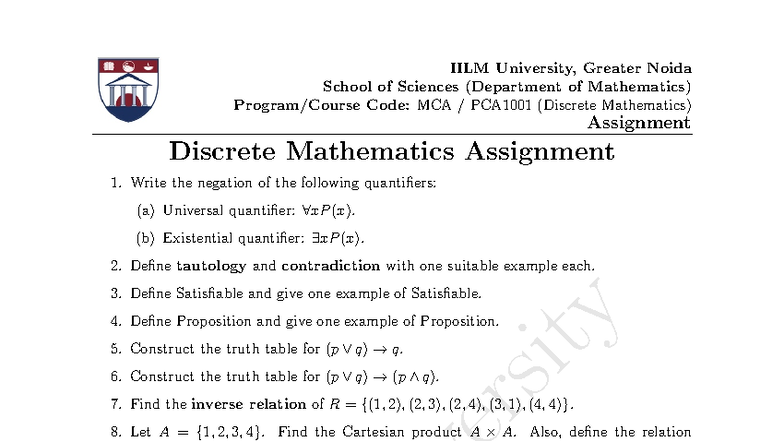 IILM University MCA PCA1001 Discrete Mathematics Assignment 1 - Studocu