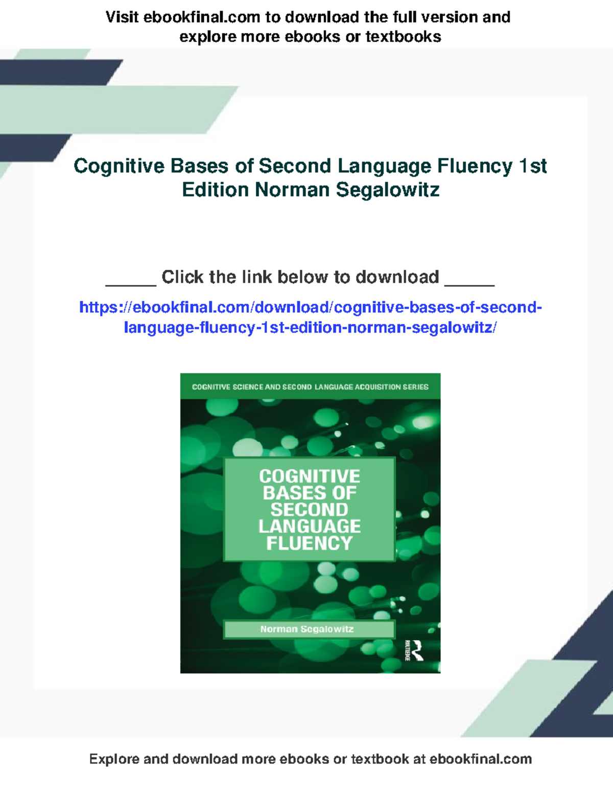 Cognitive Bases of Second Language Fluency (1st Ed.) by Norman Segalowitz - Studocu