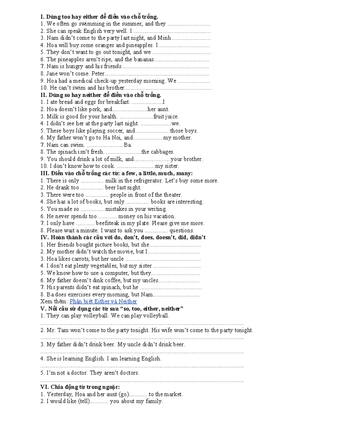 663525829 - Either and Neither: Fill in the Blanks Exercises - Studocu