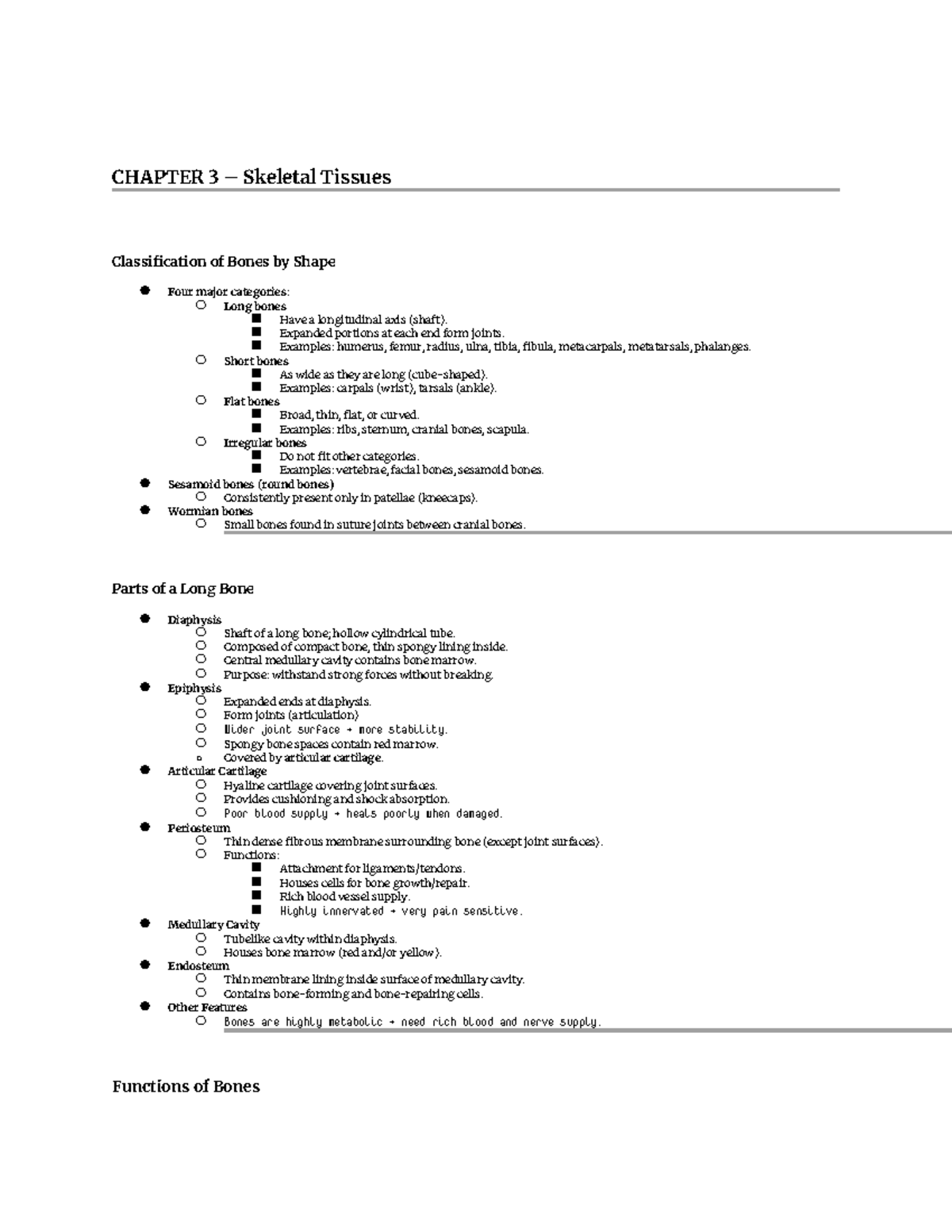 Chapter 3: Overview of Skeletal Tissues & Bone Classification - Studocu
