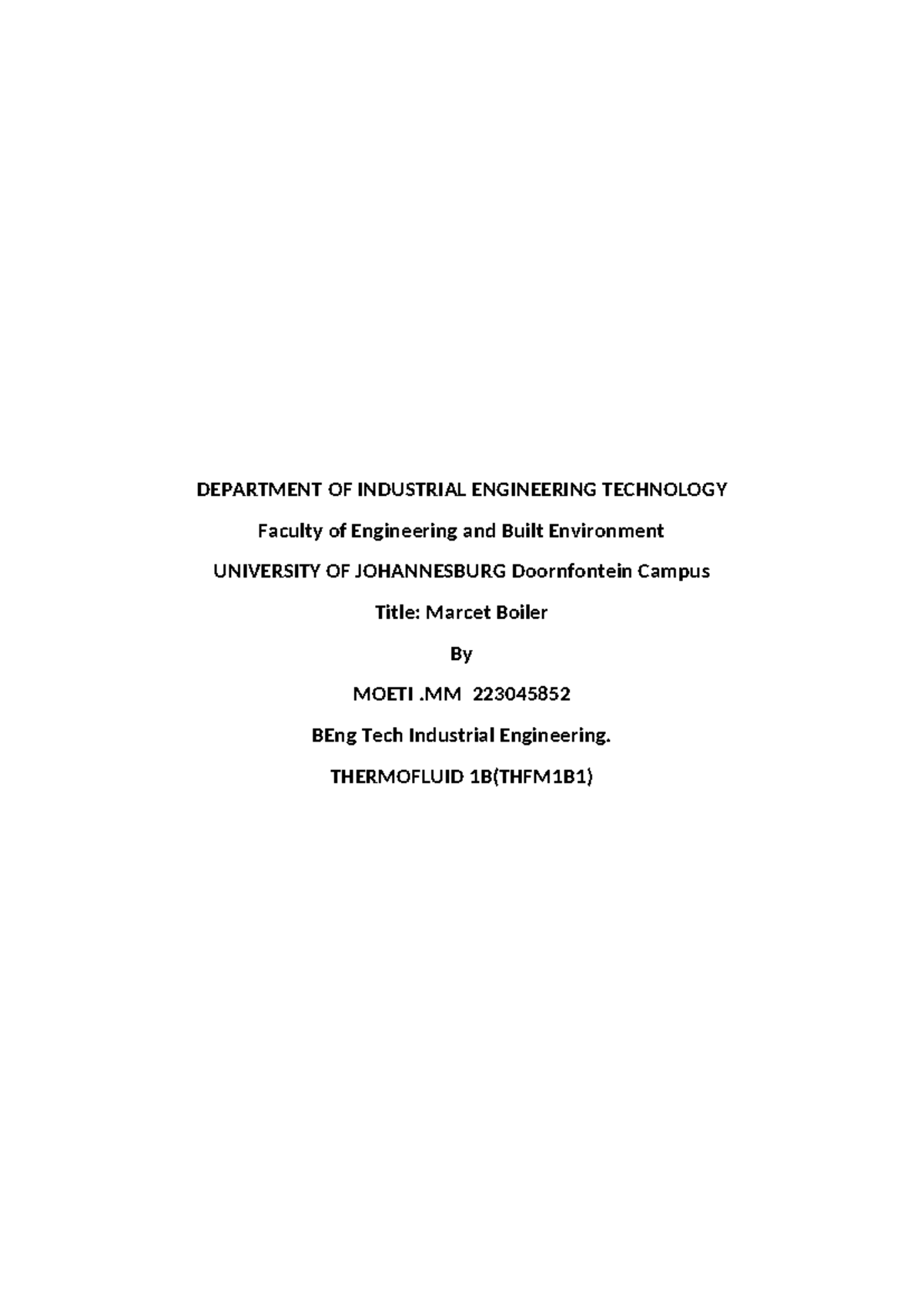THFM1B1 Marcet Boiler Experiment: Validating Bernoulli's Equation - Studocu