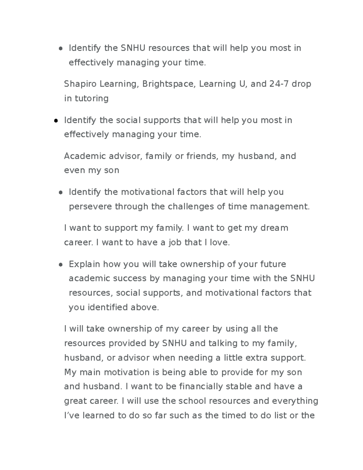 Time Management Project - Identify the SNHU resources that will help ...