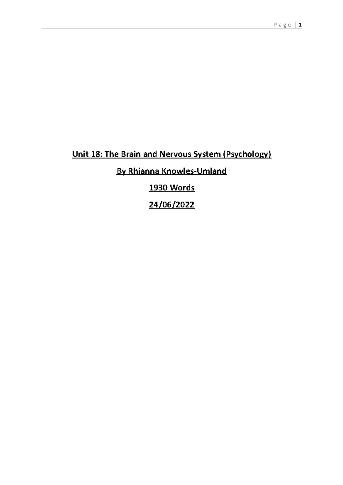 Unit 18 The brain and nervous system - Unit 18: The Brain and Nervous ...