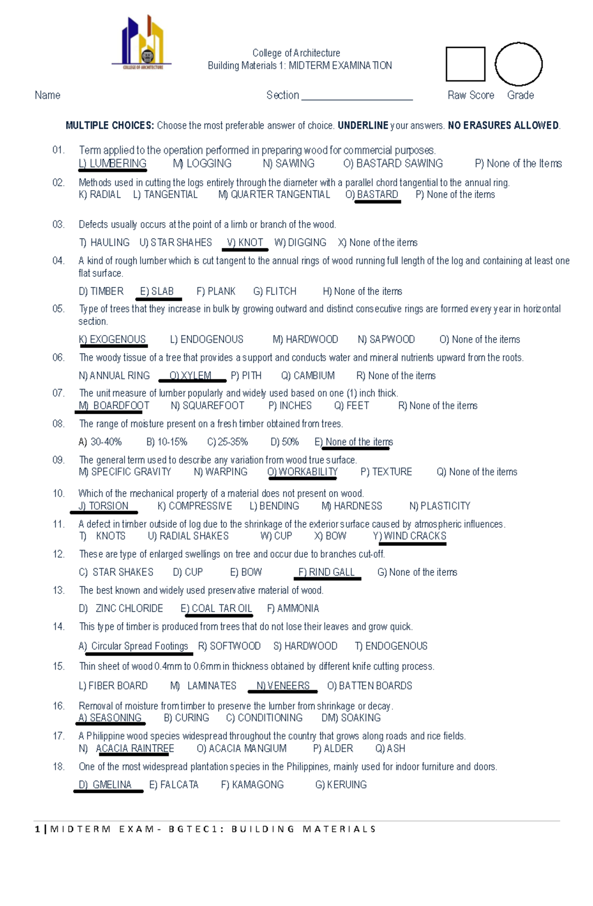 Building Material - Midterm EXAM - 1 | M I D T E R M E X A M - BGT E C ...