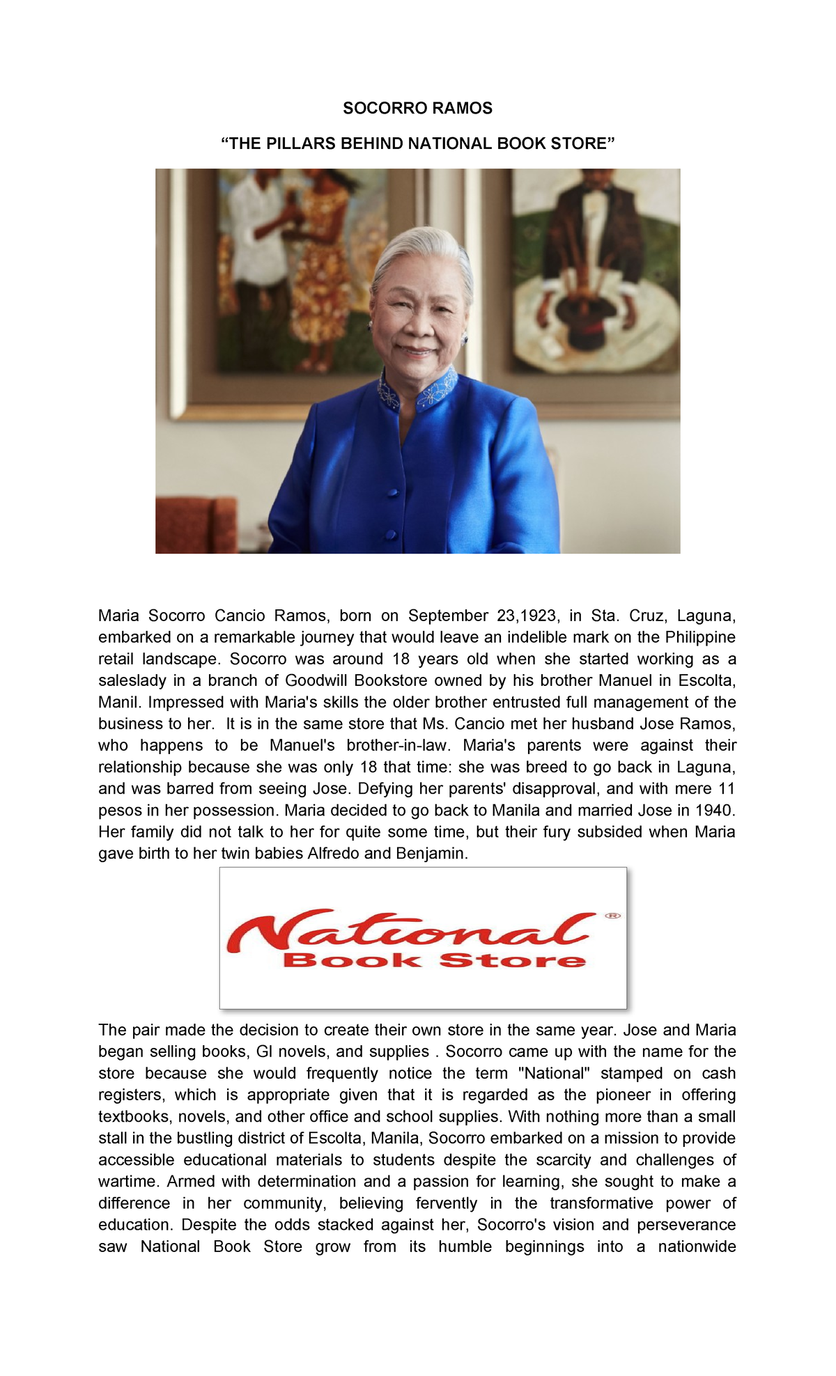 Socorro Ramos: A Journey of Entrepreneurship and Legacy - Studocu