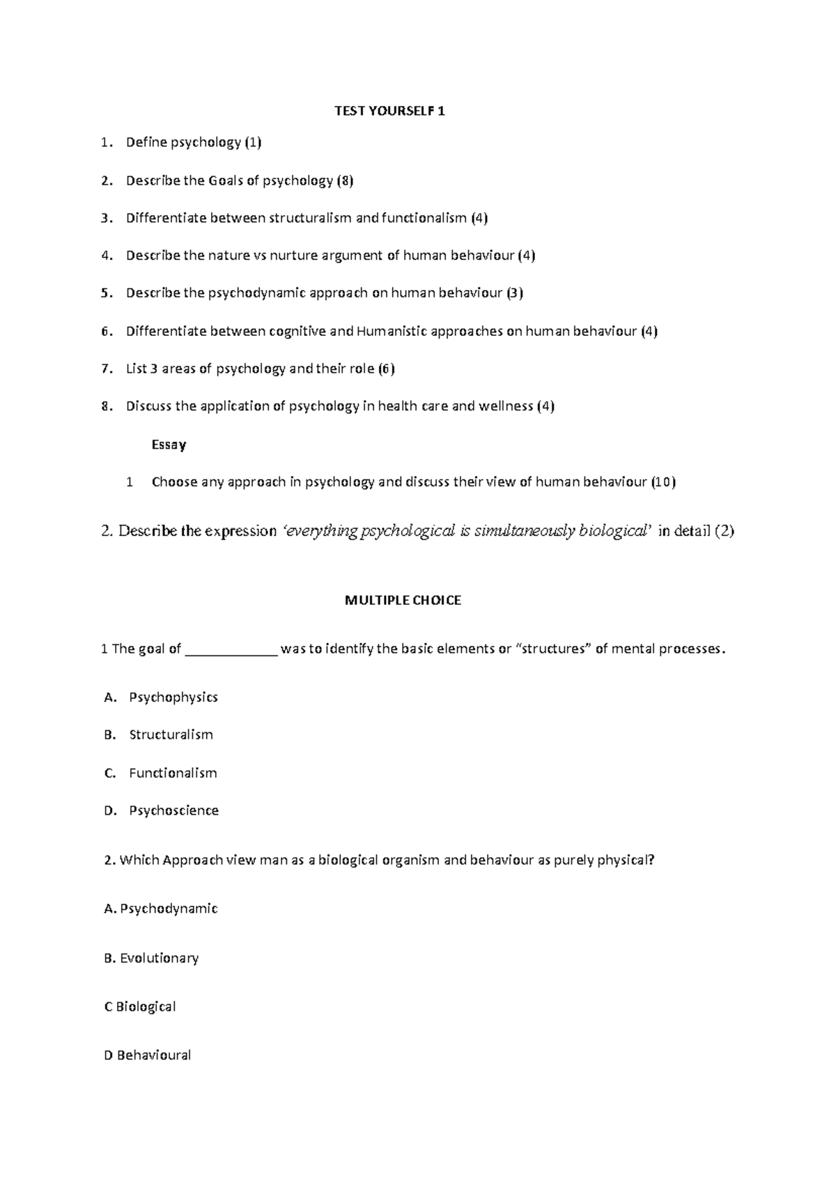 Psychology 101: Key Concepts and Approaches Review - Studocu