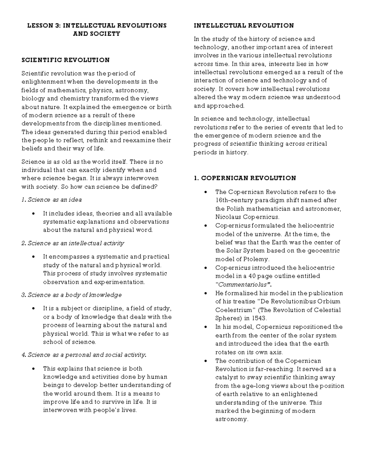 STS Lesson 3: The Role of Intellectual Revolutions in Society - Studocu