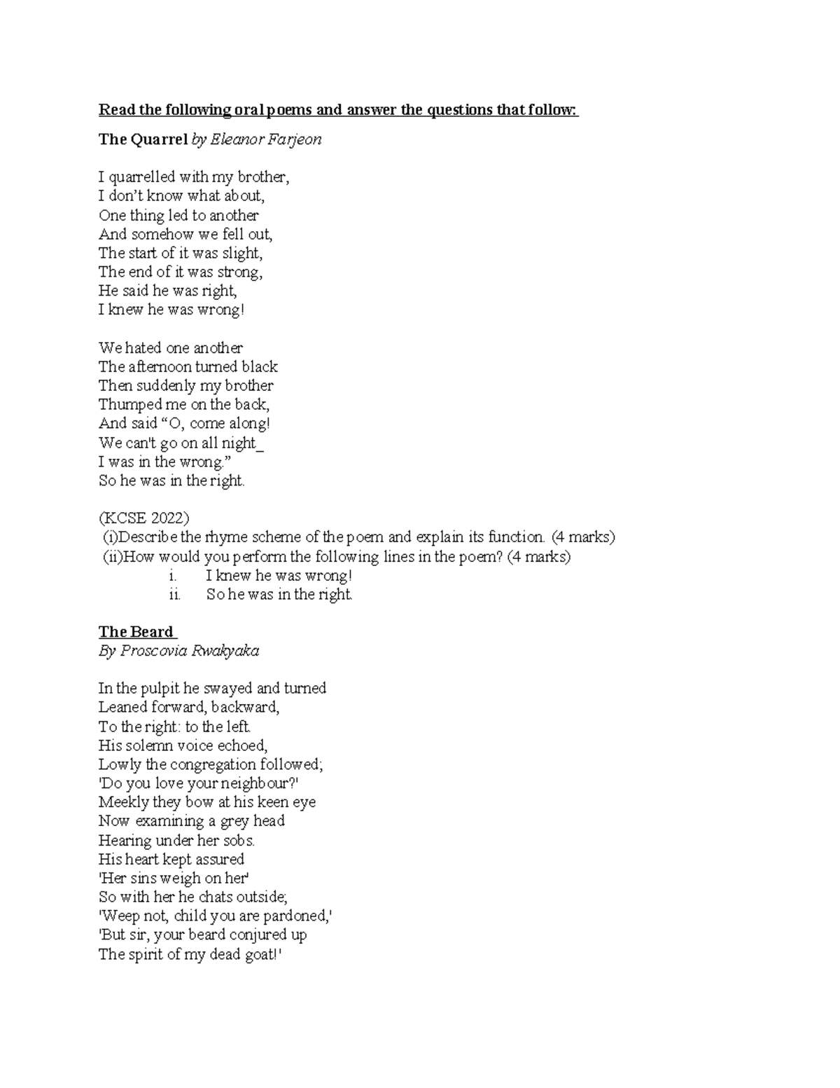 Paper 1 Poem Analysis: Exploring Themes and Techniques in Poetry (KCSE ...