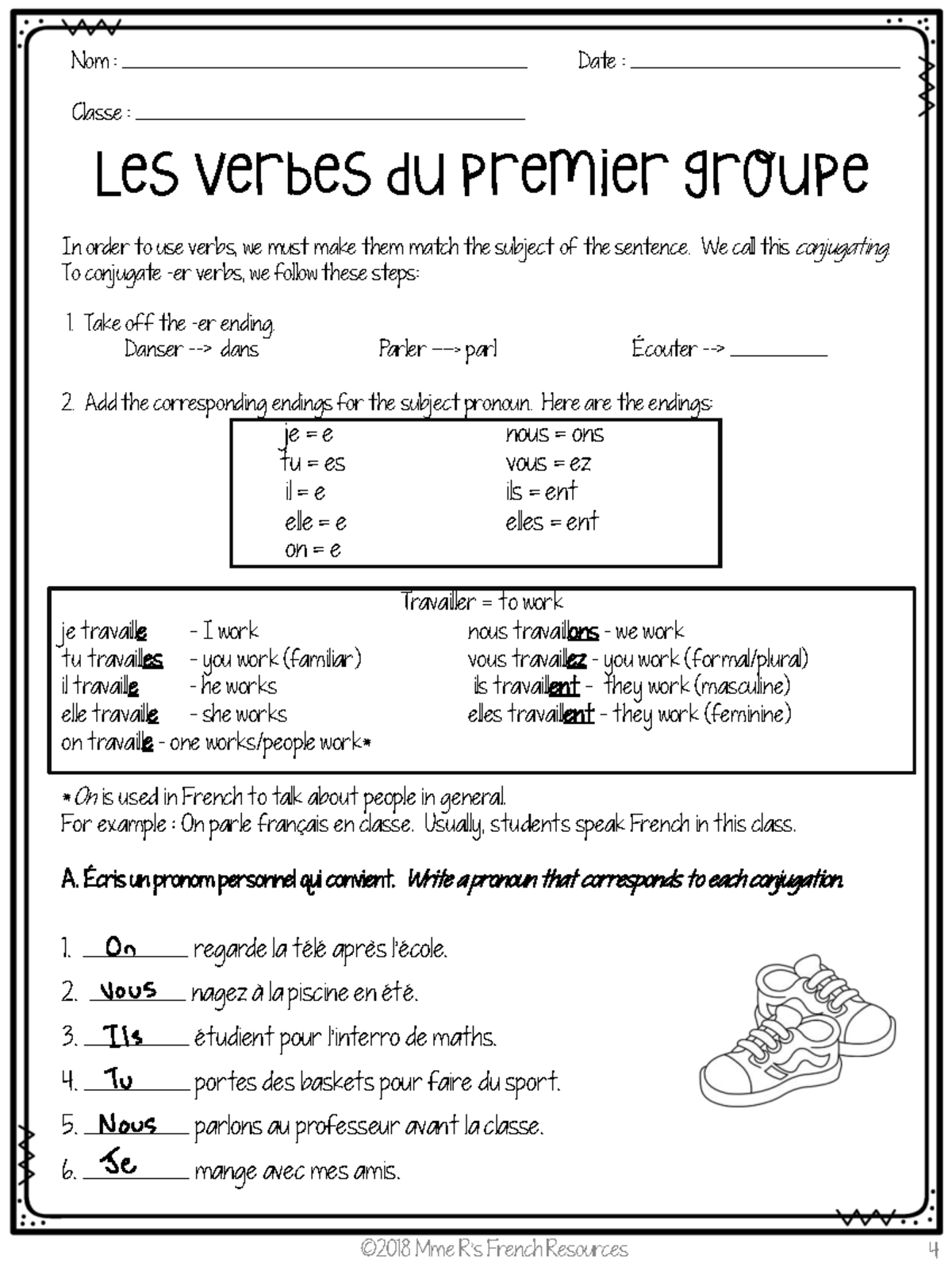 Les verbes du premier groupe - Conjugaison et exercices (FR101) - Studocu