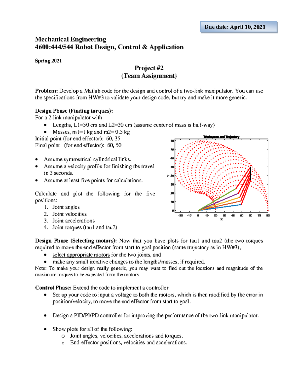 Project 2 - matlab - Mechanical Engineering 4600:444/544 Robot Design, Control & Application ...