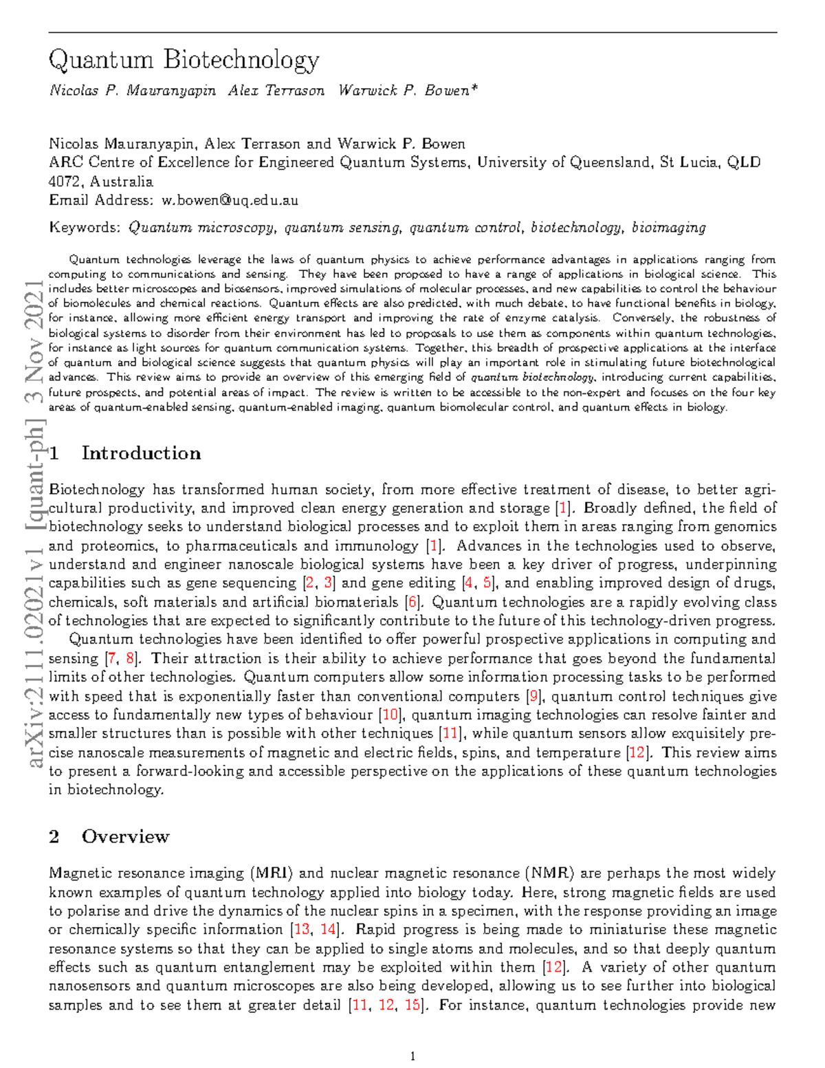 Quantum Biotechnology: Advances and Applications in Bioimaging and ...