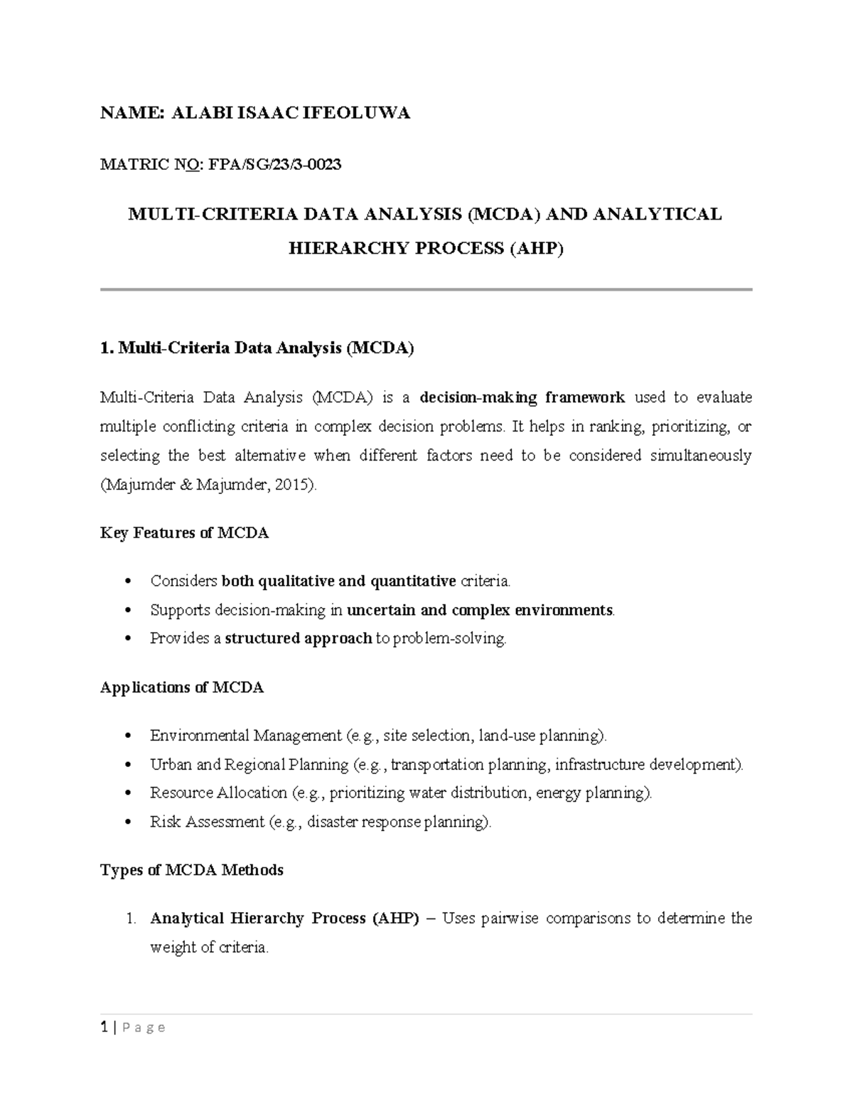 Multi-Criteria Data Analysis (MCDA) & AHP Overview and Applications ...