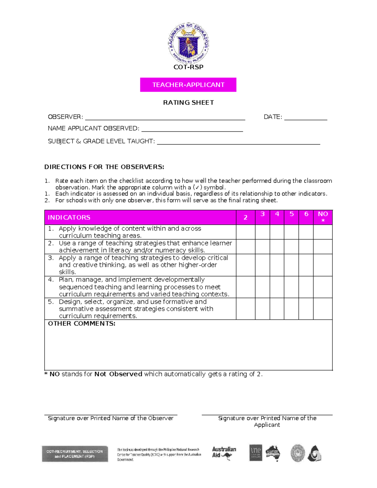RSA-Forms-COT-Form - Fdorms for ranking - COT-RSP TEACHER-APPLICANT ...