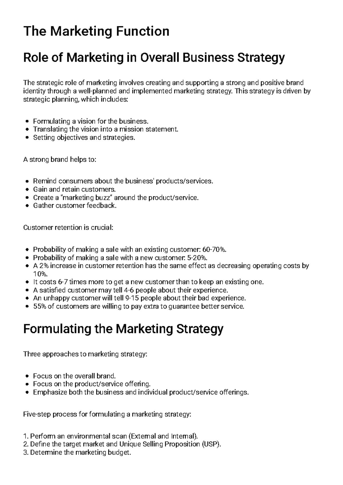 Marketing Function and Strategy - Study Guide (MKT 101) - Studocu